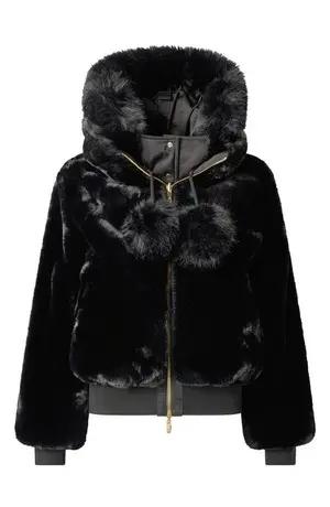 Moose Knuckles Luxe Satin Reversible Faux Fur Bomber Jacket