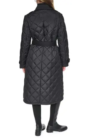 Dkny Quilted Double Breasted Trench Coat
