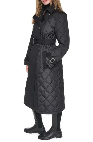 Dkny Quilted Double Breasted Trench Coat