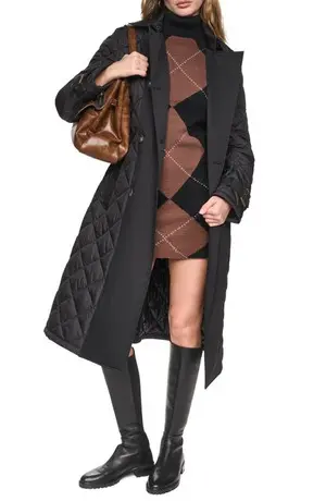 Dkny Quilted Double Breasted Trench Coat