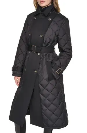 Dkny Quilted Double Breasted Trench Coat