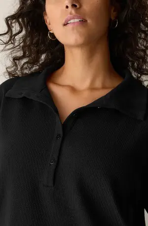 Eileen Fisher High Collar Henley Top - Black