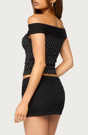 EDIKTED Eela Dot Off The Shoulder Crop Top