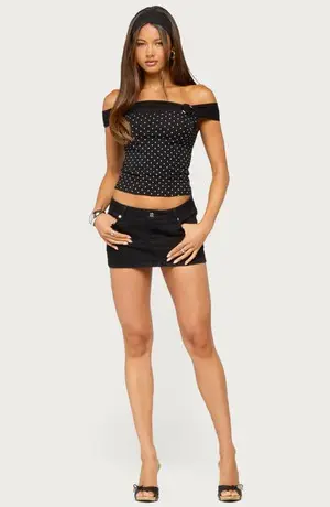 EDIKTED Eela Dot Off The Shoulder Crop Top