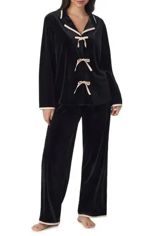 ROOM SERVICE Long Sleeve Notch Collar Pajamas - Black