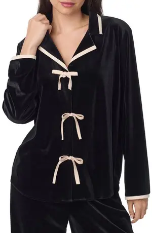 ROOM SERVICE Long Sleeve Notch Collar Pajamas - Black