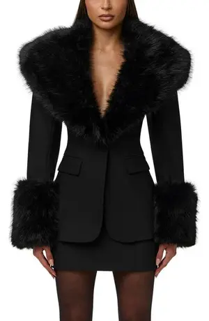 Naked Wardrobe Faux Fur Trim Blazer - Black