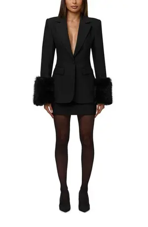 Naked Wardrobe Faux Fur Trim Blazer - Black