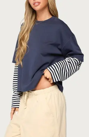 EDIKTED Nacie Layered Striped Long Sleeve T-shirt