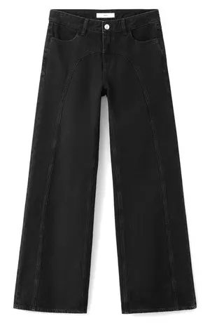 Mango Low Waist Wide Leg Jeans - Black Denim