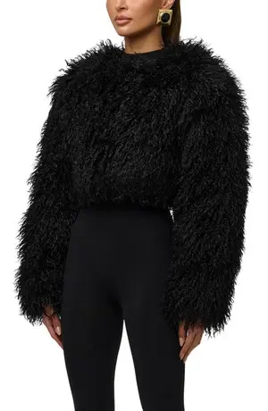 Naked Wardrobe Faux Fur Plush Cropped Jacket