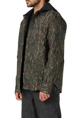 O'Neill Stripe Hooded Cotton Flannel Shirt Jacket - Camo