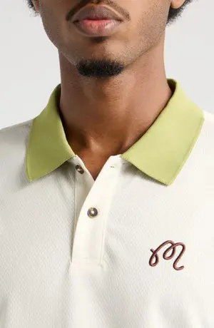 MALBON Fairway Hex Piqué Golf Polo - Ivory