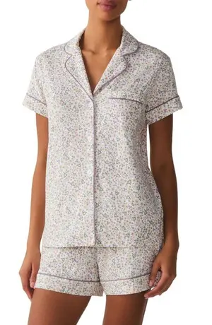 PETITE PLUME Pima Cotton Short Sleeve Pajamas - Light Tan