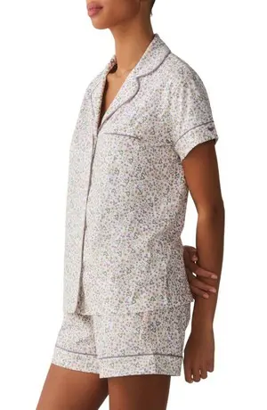 PETITE PLUME Pima Cotton Short Sleeve Pajamas - Light Tan