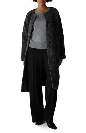 Eileen Fisher Round Neck Alpaca & Wool Blend Coat - Charcoal/ash