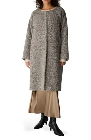 Eileen Fisher Round Neck Alpaca & Wool Blend Coat - Twine
