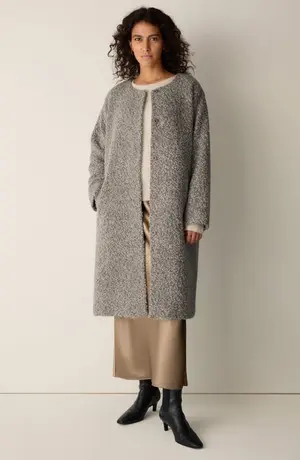 Eileen Fisher Round Neck Alpaca & Wool Blend Coat - Twine
