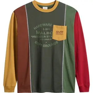 MALBON Gridline Colorblock Long Sleeve Pocket Graphic T-shirt - Olive