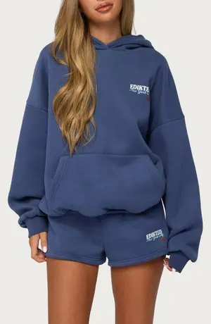 EDIKTED New York Graphic Hoodie - Navy