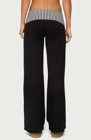 EDIKTED Meshey Striped Foldover Pants