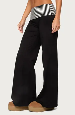 EDIKTED Meshey Striped Foldover Pants