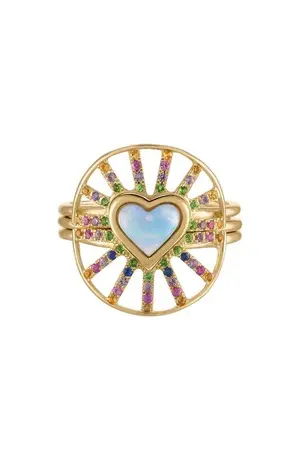 EDEN PRESLEY Nesting 14k Gold Opal & Sapphire Ring - Rainbow