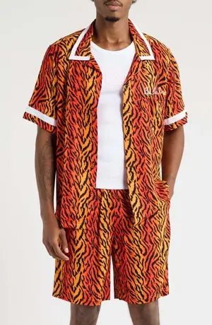 BLUE SKY INN Tiger Print Camp Shirt - Orange