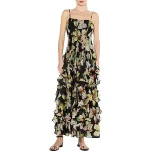 CIEBON Loiselle Floral Ruffle Maxi Dress - Black Multi