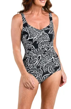 MAXINE OF HOLLYWOOD Native Vines V-neck One-piece Swimsuit - Black