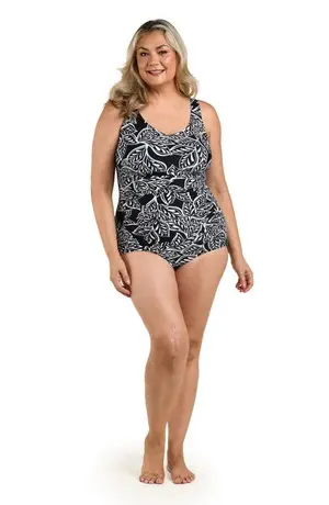 MAXINE OF HOLLYWOOD Native Vines V-neck One-piece Swimsuit - Black