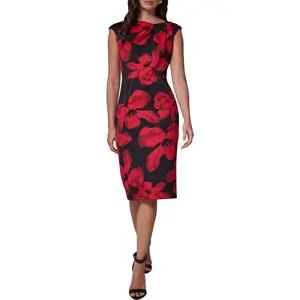 Donna Karan New York Floral Print Sheath Dress - Blk/red Ve