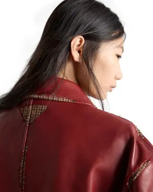 Prada Bonded Nappa Leather And Houndstooth Check Fabric Jacket