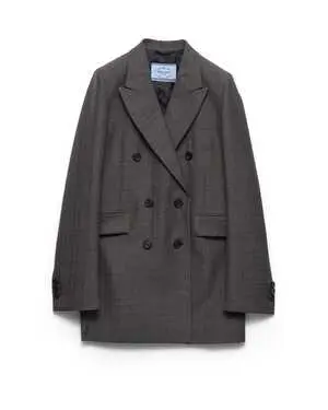 Prada Double-breasted Pinstriped Mouliné Wool Jacket