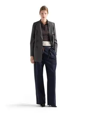 Prada Double-breasted Pinstriped Mouliné Wool Jacket