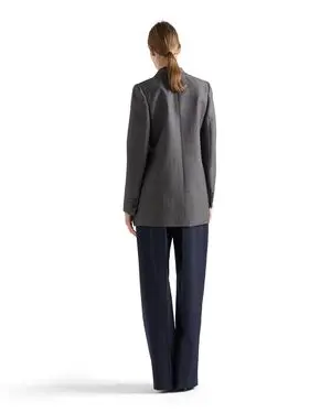 Prada Double-breasted Pinstriped Mouliné Wool Jacket