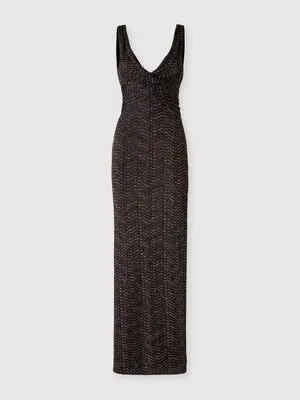 Missoni Long Dress In Lamé Viscose With Greek Key Motif - Grey& Silver