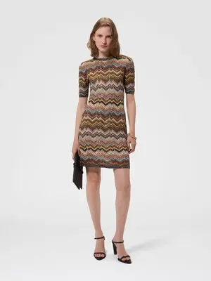 Missoni Zig Zag Mini Dress In Lamé Viscose