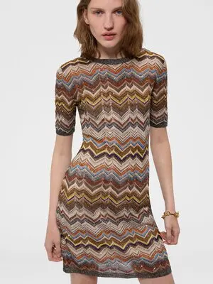 Missoni Zig Zag Mini Dress In Lamé Viscose