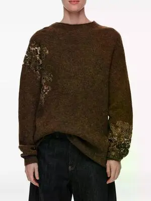 Bimba Y Lola Olive Alpaca High-neck Sweater With Lace Detailing - Brown