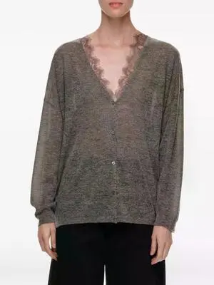 Bimba Y Lola Long -melange Wool And Lace Cardigan