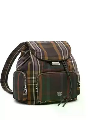 Bimba Y Lola Large Superwax Chocolate And Green Tartan Pocket Backpack - Brown