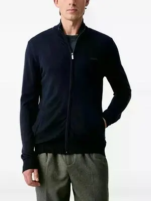Guess Magnus Logo-embroidered Zip-up Cardigan - Blue