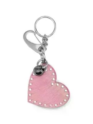 Bimba Y Lola Heart Keyring With Pink Fur And Studs - Silver