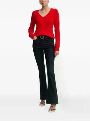 MORGAN V-neck Pointelle-knit Sweater - Red