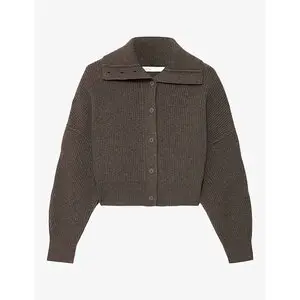 ALLSAINTS Caron Cropped Merino Wool Cardigan - Mole Brown