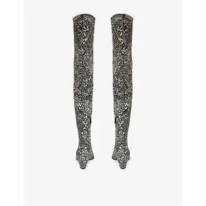 Kurt Geiger Bloomsbury Leopard Velvet High Boots