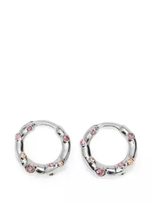 Bimba Y Lola Textured Metal Hoop Earrings With Pink Crystals - Silver