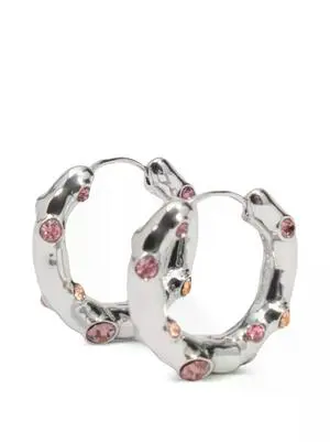 Bimba Y Lola Textured Metal Hoop Earrings With Pink Crystals - Silver