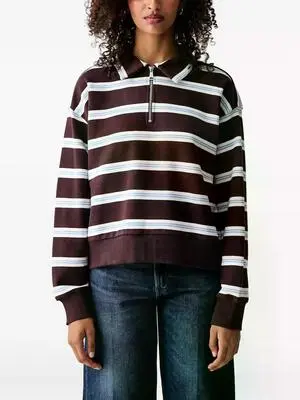 Marc O'polo Striped Quarter-zip Polo Top - Brown